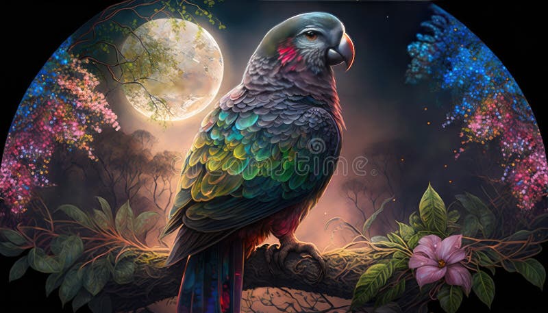 Mystical Parrot in a Fantasy Forest. Generative AI Stock Illustration ...