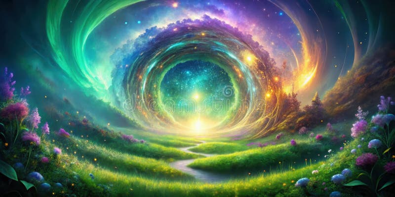 A Mystical Path Leading To a Celestial Vortex in a Dreamlike Landscape ...