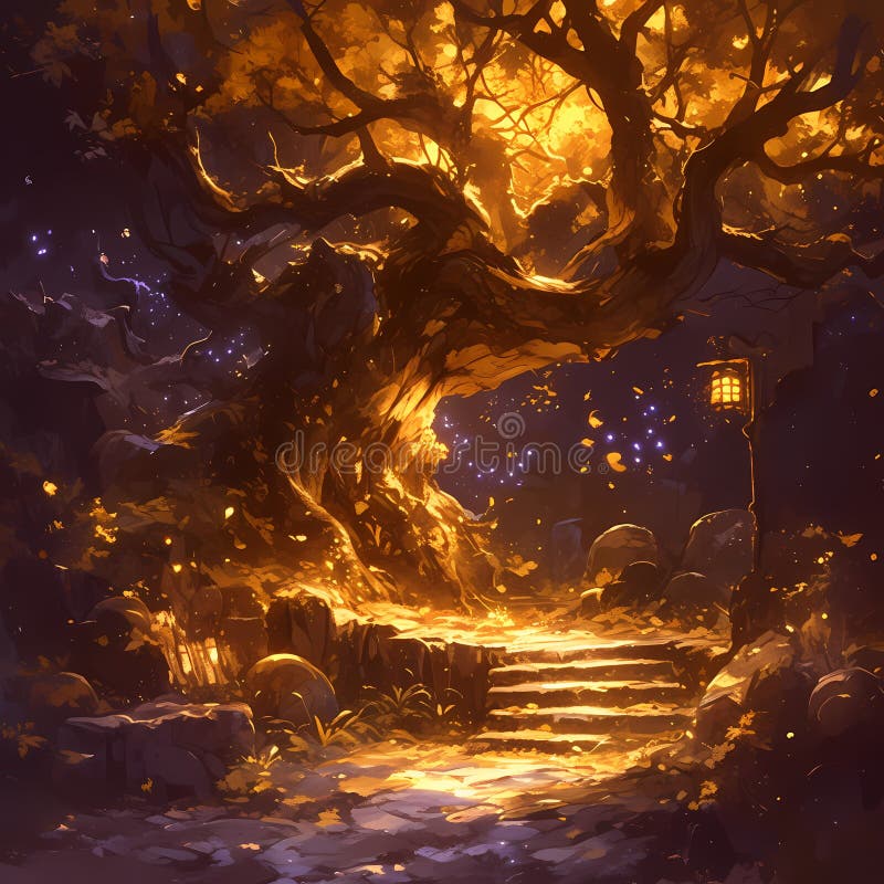 Mystical Pathway through Enchanted Forest Stock Illustration ...