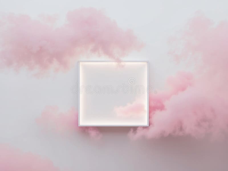 Mystical Pink Clouds and Fog in White Square Frame. Stock Image - Image ...