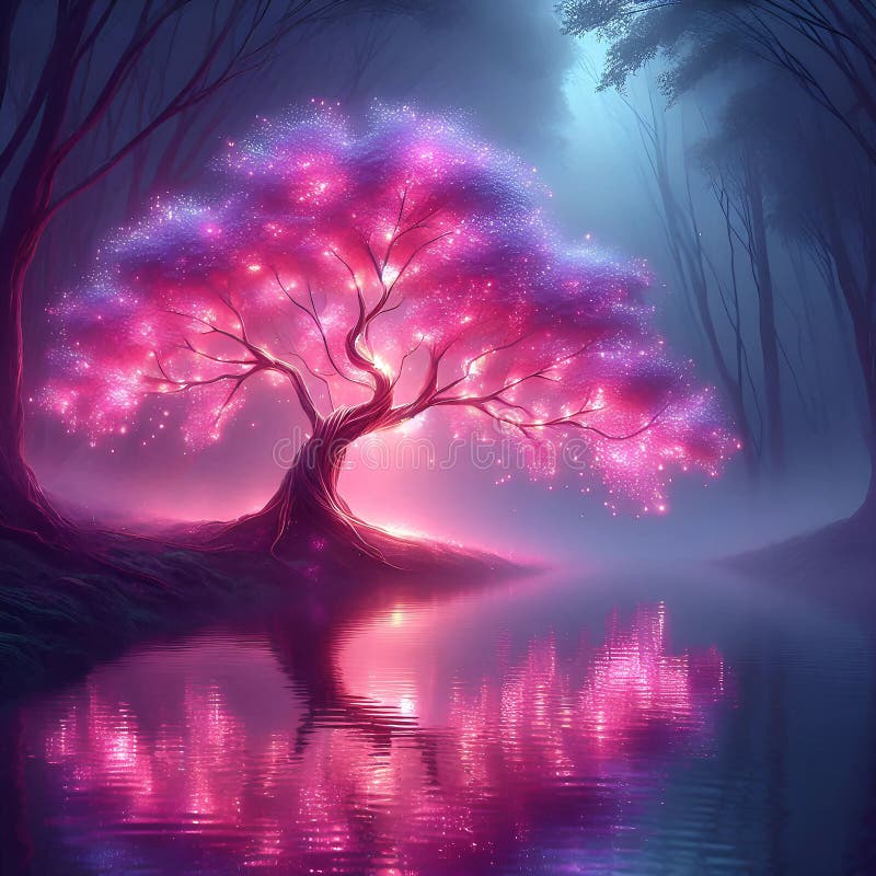 Enchanted Pink Forest with Sparkling Lights, Generative AI Stock Image ...