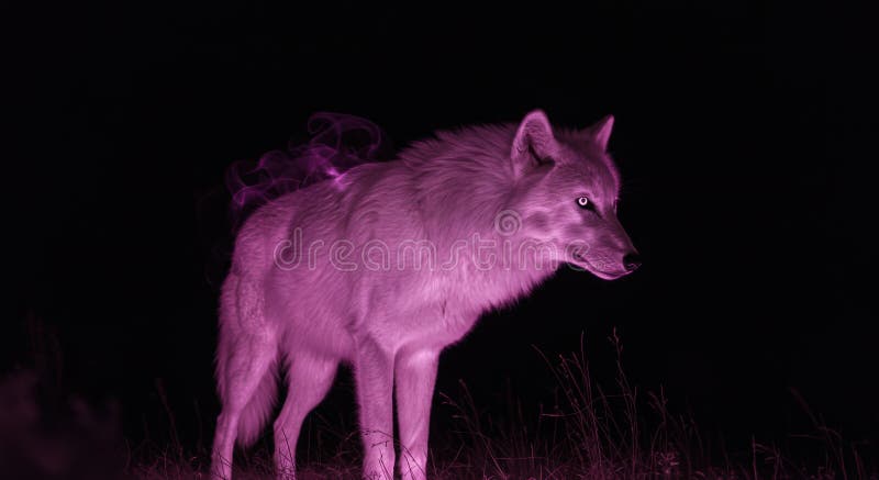Mystical Pink Wolf Glowing in the Night Forest with Mysterious Aura ...