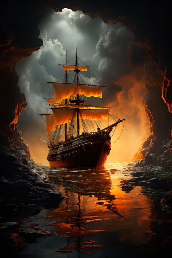 Mystical pirate ship. stock illustration. Illustration of horizon ...