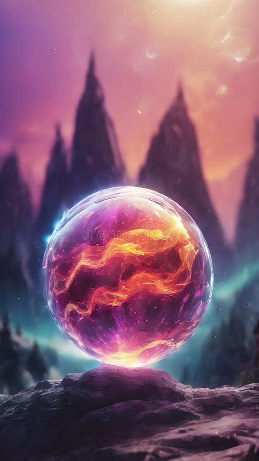 Mystical Plasma Crystal Orb with Purple Waves and Rays of Fire Inside ...