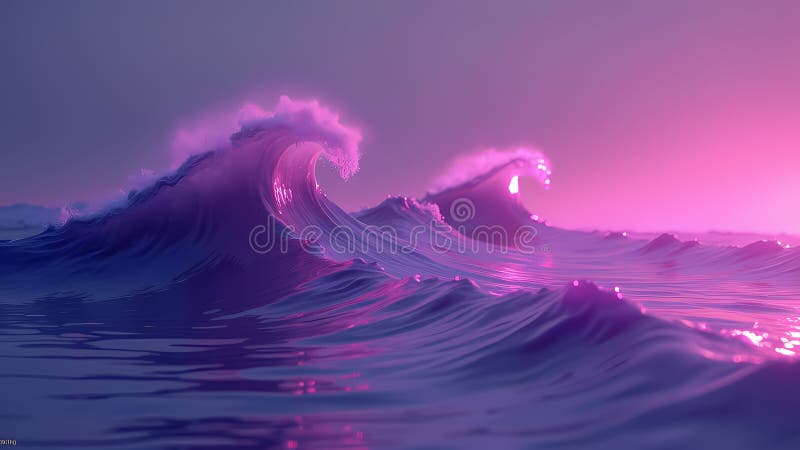 Mystical Polygonal Ocean with Waves and Pink Glow Stock Photo - Image ...