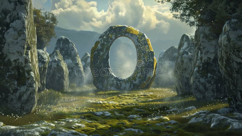 Mystical Portal in an Ancient Stone Circle Stock Illustration ...