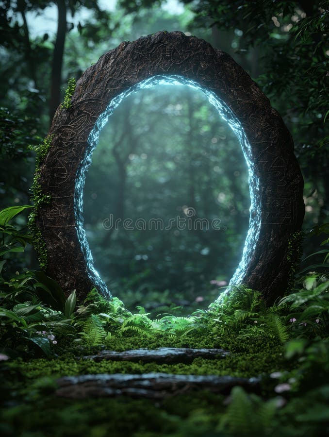 Mystical Portal in Enchanted Forest Stock Illustration - Illustration ...