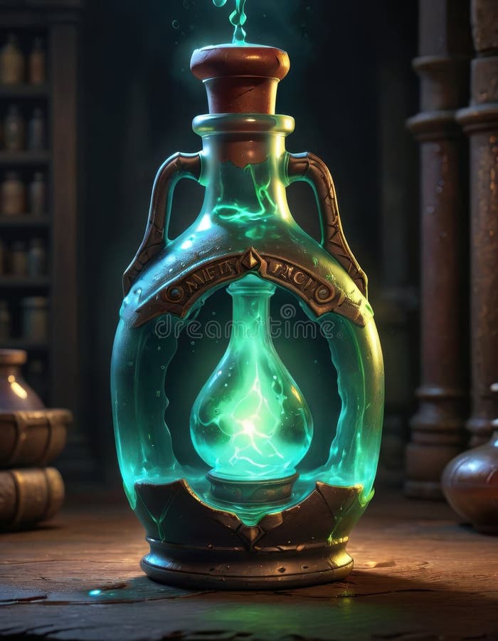 A Mystical Potion Bottle with a Glowing, Ethereal Liquid Inside. Stock ...