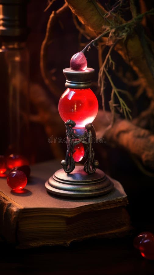 Mystical Potion Bottle with Red Liquid in Enchanted Forest Setting ...