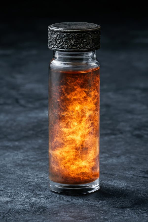Mystical Potion Bottle with Swirling Fire-like Liquid Inside. Stock ...