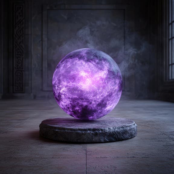 Mystical Purple Orb Levitating in a Dark Room. Stock Illustration ...