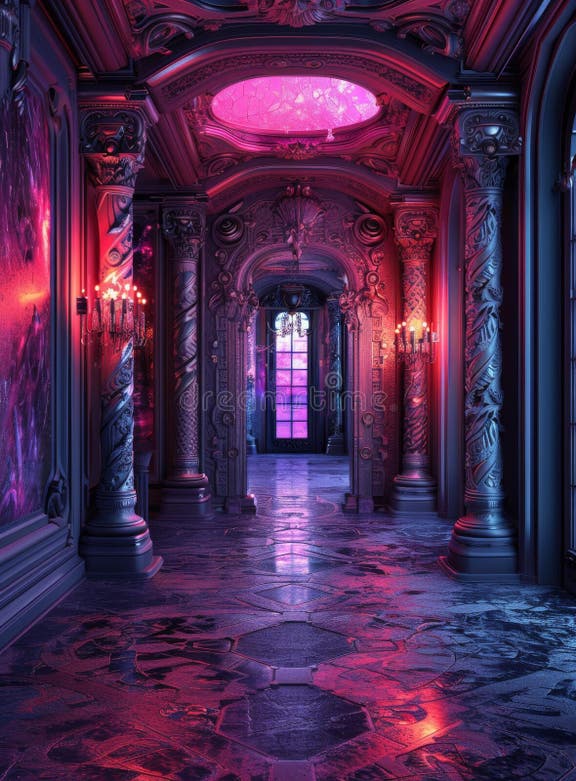 Mystical Purple Palace Hallway with Glowing Light Generated Using AI ...
