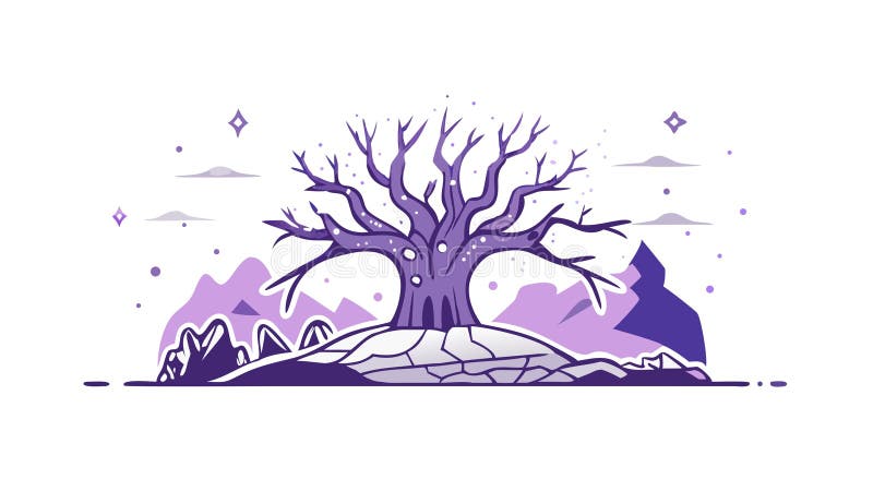 Mystical Purple Tree with a Howling Wolf Silhouette Vector, Vector ...
