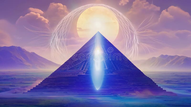 Mystical Pyramid Illuminated by Bright Solar Eclipse in Vibrant Sunset ...