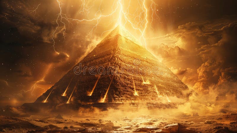 A Mystical Pyramid Illuminated by a Dramatic Lightning Strike ...