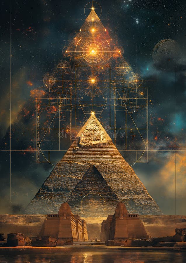 Mystical Pyramid Landscape with Cosmic Elements and Sacred Geometry ...