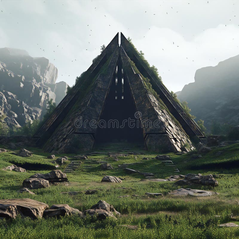 Mystical Pyramid in the Middle of a Green Meadow Stock Illustration ...