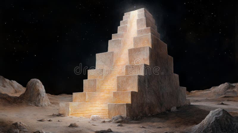 Mystical Pyramid Structure Illuminated Under a Starry Sky in a Desert ...