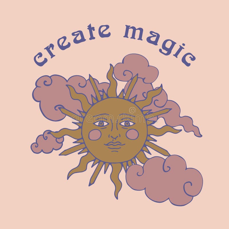 Mystical Quote Create Magic with Sun in Clouds Stock Vector ...
