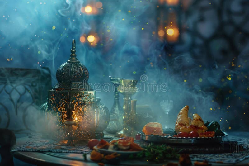 Mystical Ramadan Evening Feast with Traditional Lanterns and Sweets ...