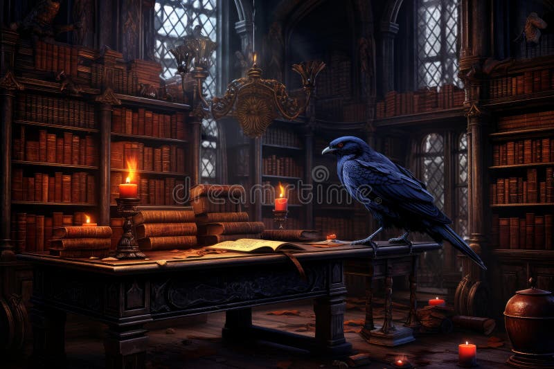Mystical Raven Ancient Library. Generate Ai Stock Image - Image of ...