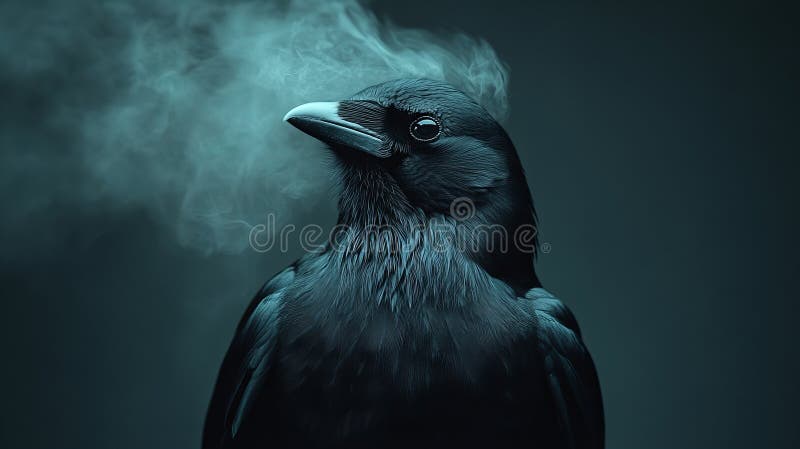 Mystical Raven with Smoke Effect in Dramatic Dark Setting Stock ...