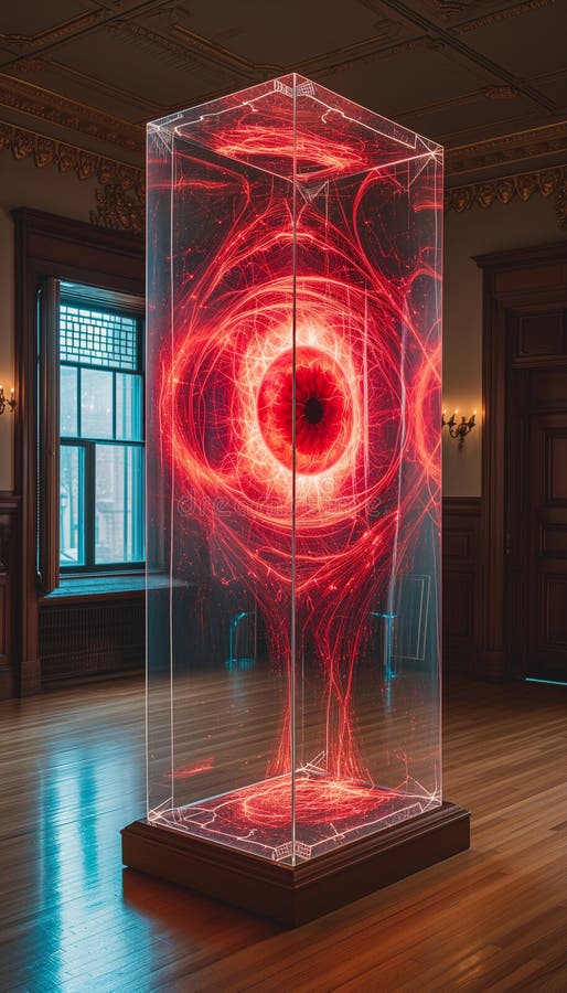 Mystical Red Glowing Object in a Rectangular Glass Tank Stock Image ...