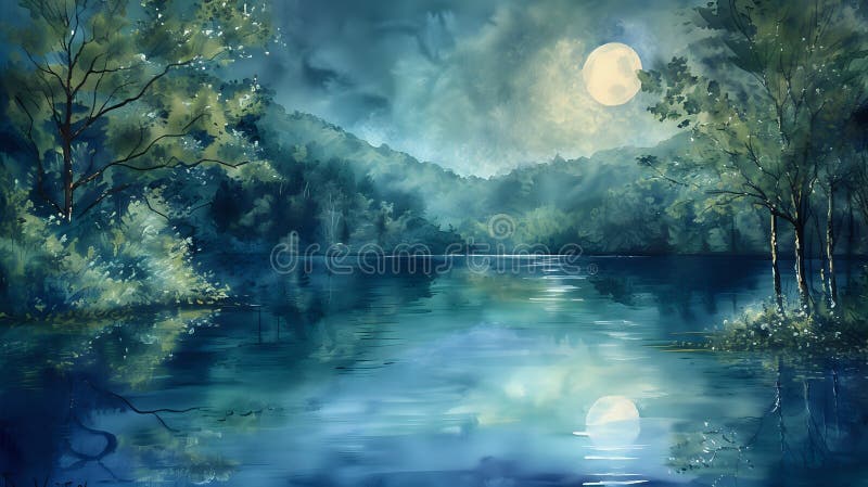 Mystical Reflections of the Moon./n Stock Illustration - Illustration ...
