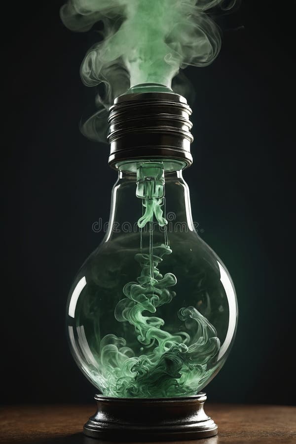 Mystical Release: Dense Green Smoke Emanating from a Light Bulb Stock ...