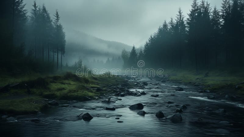 Mystical River in the Fog: Atmospheric Wilderness Photography Stock ...