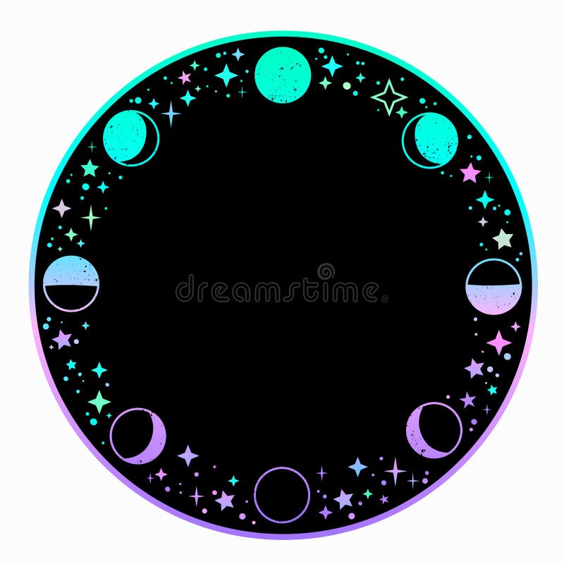 Mystical Round Frame with Moon Faces Stock Vector - Illustration of ...