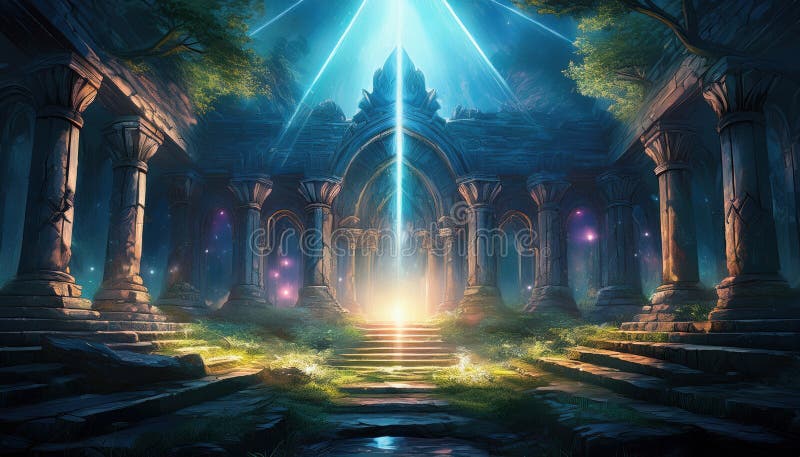 Mystical Ruins Illuminated by Radiant Light Stock Image - Image of ...