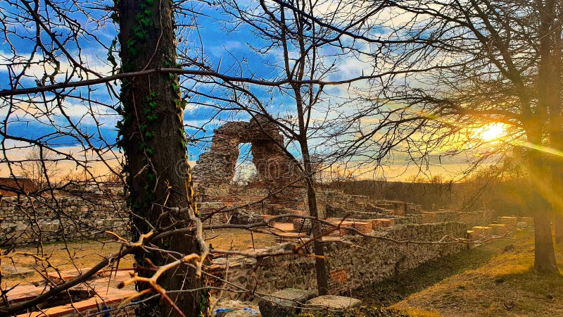 Mystical ruins at sunset stock image. Image of mystical - 179645847