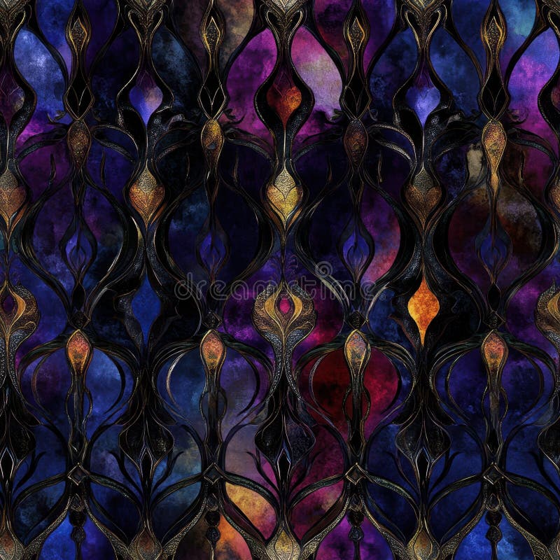 Mystical Sapphire and Amethyst Stained Glass Pattern Stock Photo ...