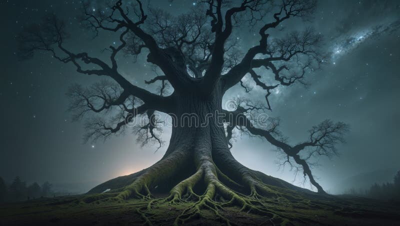 A Mystical Scene Beneath a Giant Tree that Stretches Its Roots Deep ...