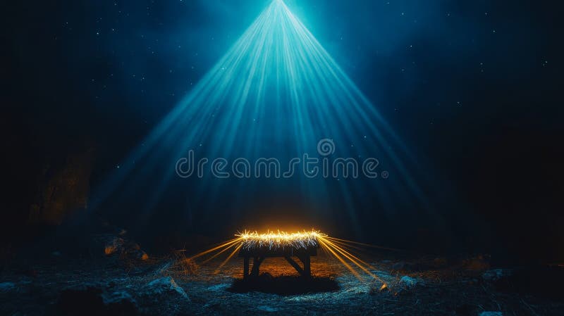 A Mystical Scene Featuring a Beam of Light Illuminating a Central Object, Surrounded by a Dark ...