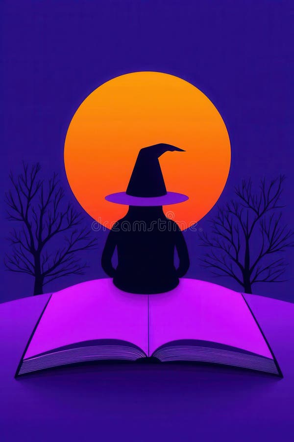 A Mystical Scene Featuring a Witch Reading a Spell Book Under a Vibrant ...