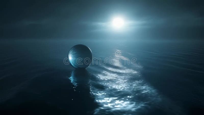 Mystical Scene of a Reflective Sphere on Ocean at Night Stock Footage ...