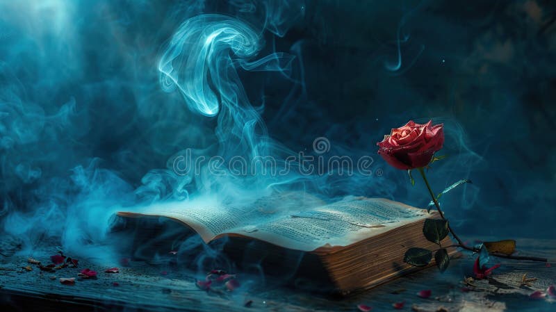 A Mystical Scene with a Rose, Book, and Smoke Very High Resolution ...