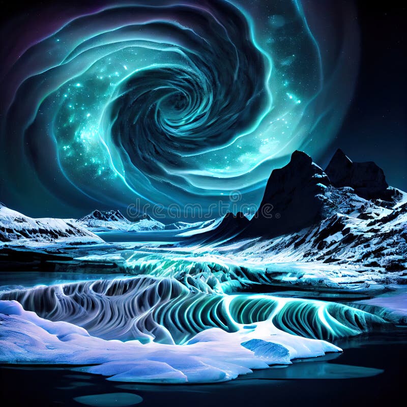 Mystical Scenic Glacial Fantasy Dreamscape Aurora. Ai Generated. Stock ...