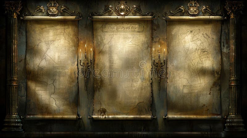 Mystical Scrolls Deployed on an Old Table Surrounded by Amulets and ...