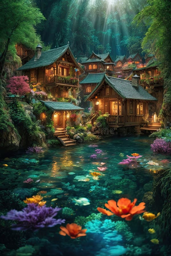 Mystical Seabed Haven: Unveiling the Underwater Village Stock ... Mystical Seabed Haven: Unveiling the Underwater Village Stock ...