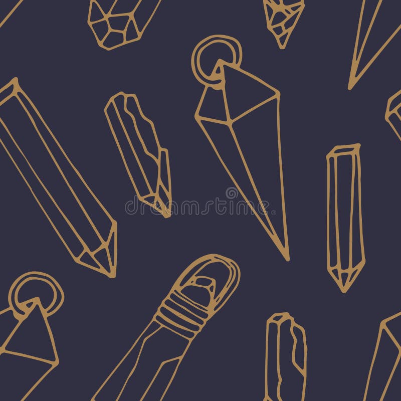 Mystical Seamless Pattern with Golden Crystals on Blue Background Stock ...
