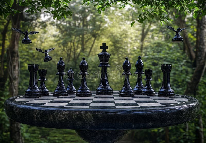 In a Mystical Setting, Chess Pieces Appear To Be Floating Above a ...