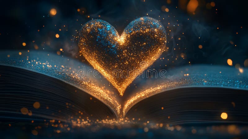 In a Mystical Setting, a Glowing Heart Shape Rises from an Open Book ...