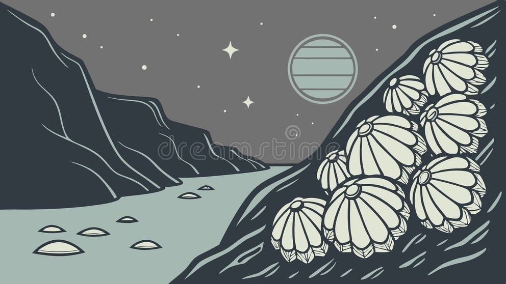 Mystical Shells on Coastal Shore at Moonlight, Vector Design Generative ...