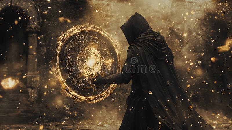 Mystical Sorcerer Unleashes Powerful Magic with Enchanted Shield in a ...