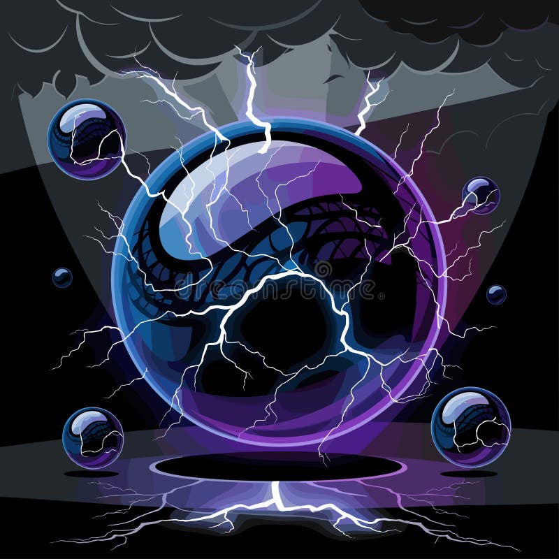 Mystical Sphere Surrounded by Lightning and Bubbles Stock Illustration ...