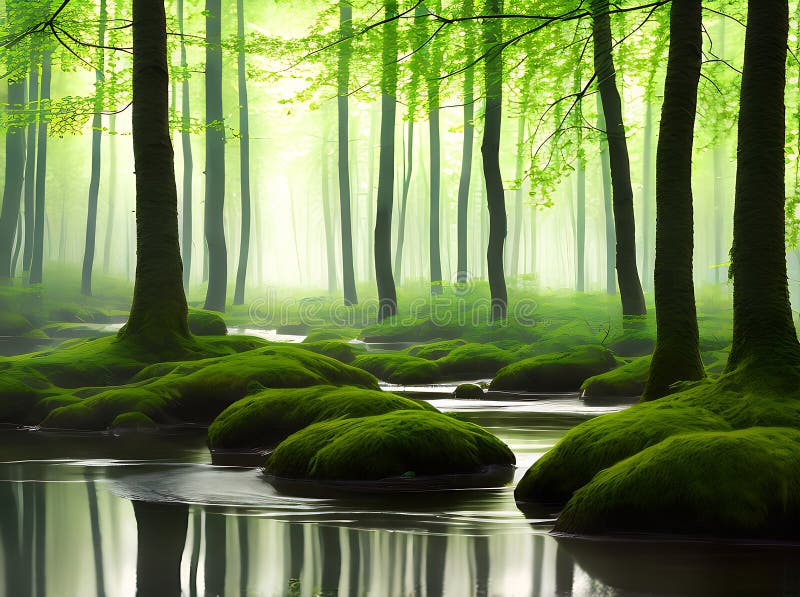 Mystical Spring Forest with Pastel Tones. Stock Photo - Image of ...