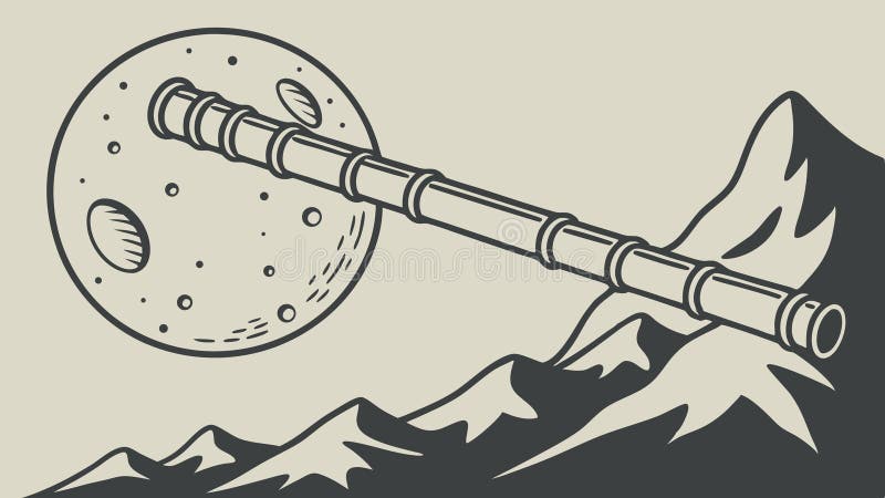 Mystical Staff and Moon Above Rugged Mountains, Vector Design ...